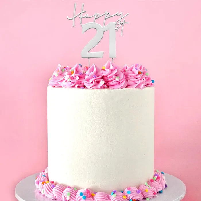Silver Metal Cake Topper - Happy 21st – Cake & Kitchen